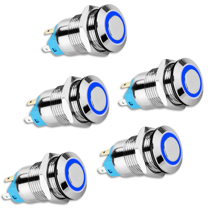 5PCS 12mm Latching Push Button Switch High Round Cap, Waterproof Metal Push Button Switch with ...