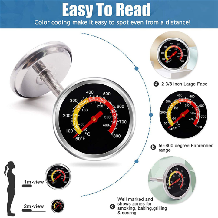 3X Grill Thermometer Smoker Temperature Gauge Charcoal Grill Pit Smoker ...