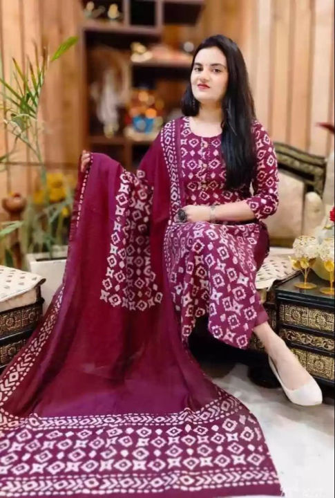 Fabdale Printed Viscose Rayon Salwar Suit Set with Dupatta | Casual ...