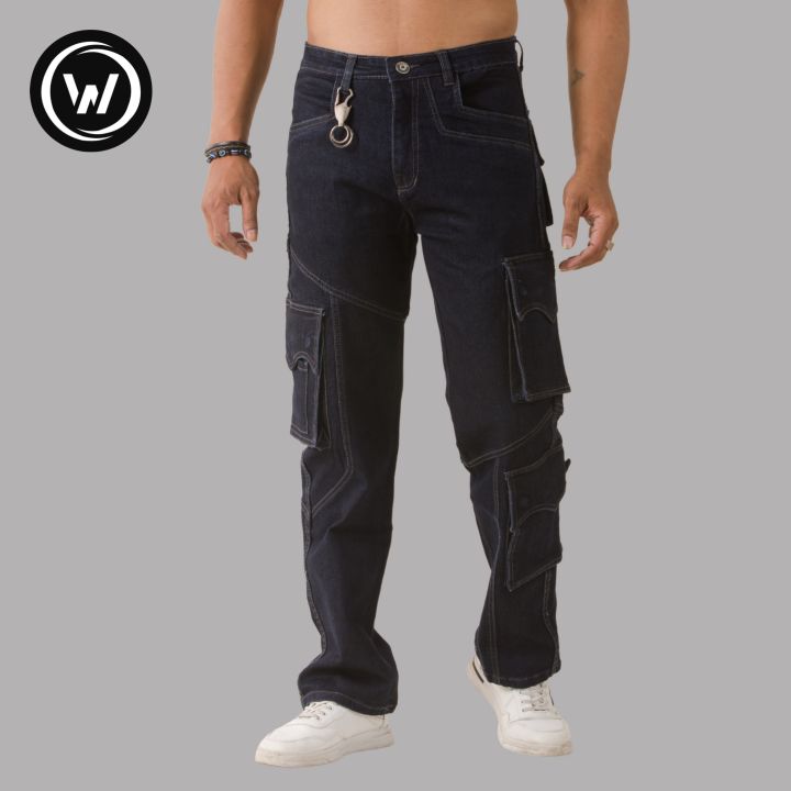 Wraon Deep Blue Premium Stretchable Chichi Denim Cargo Box Pant For Men ...