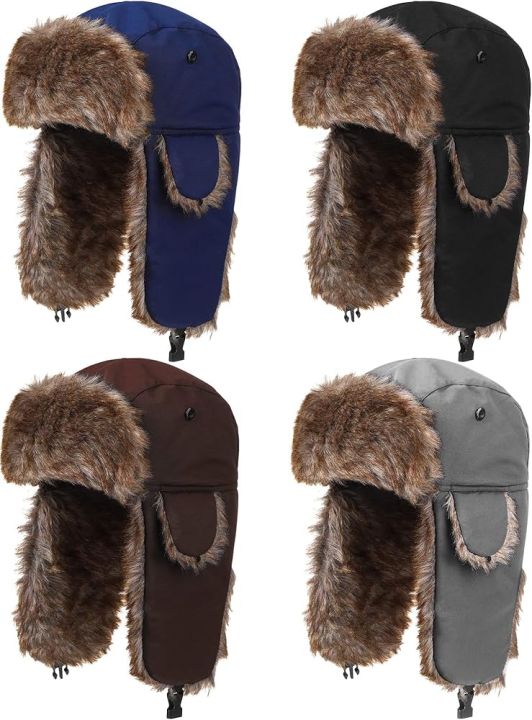 Sherpa Topi Outdoor Warm Thicken Snow Ski Earflap Trapper Hat Russian ...