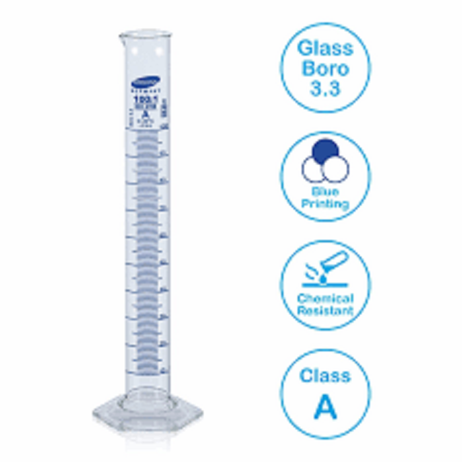 Graduated - Measuring Cylinder 100ml - Class A Tolerance ±0.50ml ...