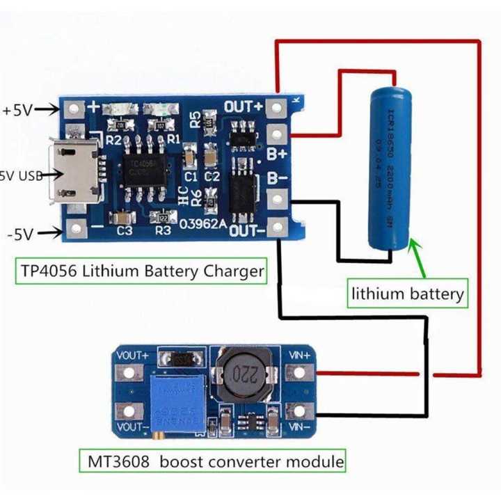 TP4056 Charger Module & MT3608 2A DC-DC Step Up Converter Booster Power Module for Arduino UNO ...