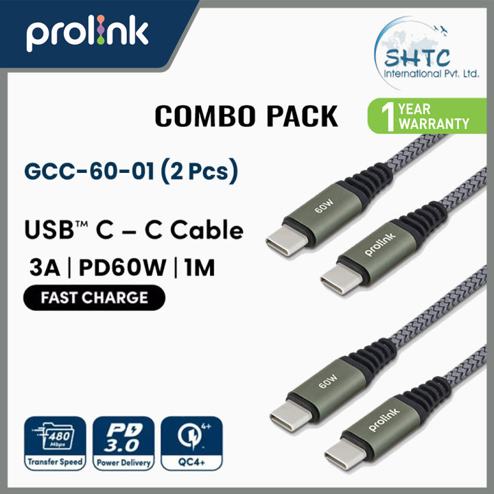 Prolink Combo Pack Fast Charge 60W Type C - Type C PD Braided Nylon ...