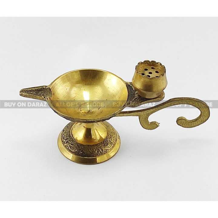 Brass Aarati (Single Diya) With Agar Batii Stand - For Easy Worshipping ...