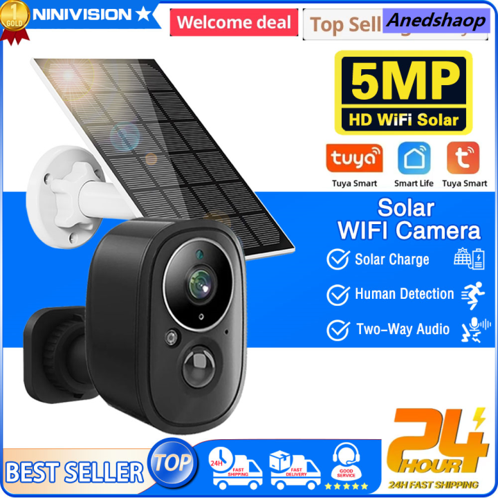 Anedshaop WiFi Mini Camera Outdoor Wireless Solar IP Camera 5MP HD Built-in men>men Battery ...