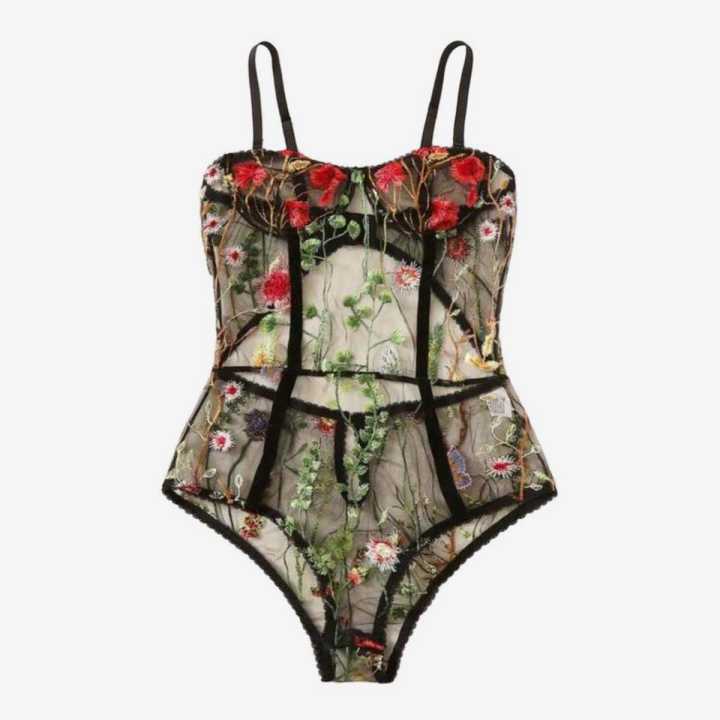 Floral Embroidered Sheer Teddy Bodysuit For Women | Daraz.com.np