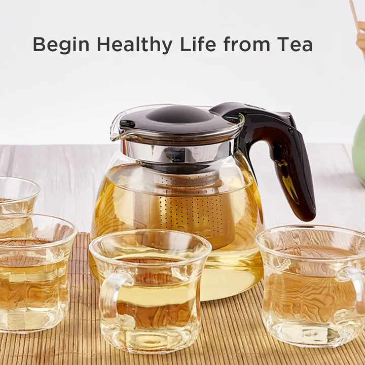 “Premium 900ml Dark Green Glass Teapot with Stainless Steel Frame and ...