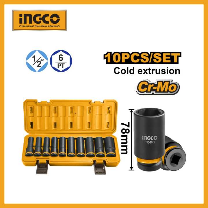 INGCO 10 Pcs 1/2" deep impact socket set HKISSD12102L | Daraz.com.np