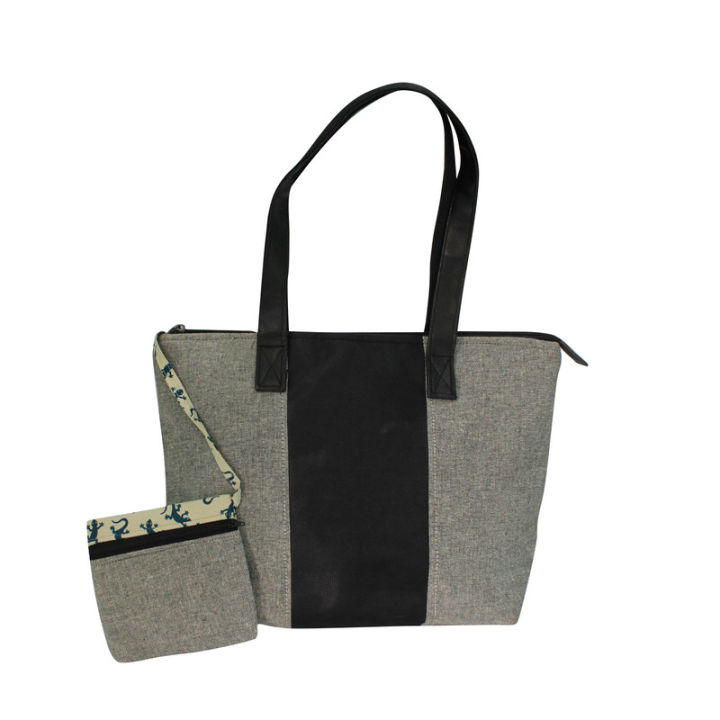 Grey/Black Dhaka/Cotton Tote Bag Set For Women | Daraz.com.np