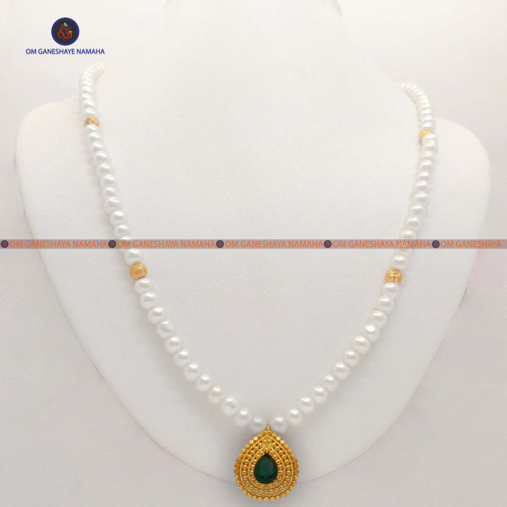 Single Moti Mala With Gold Plated Panchadhatu Pendent For Women | Daraz ...