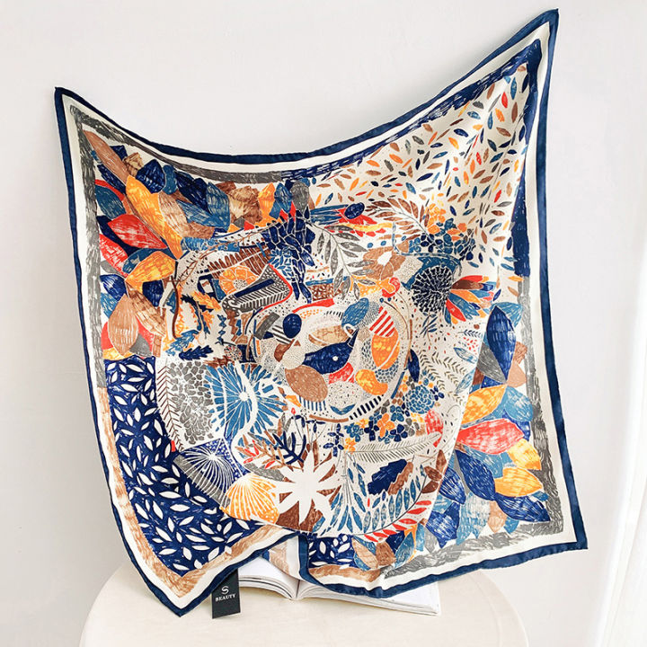 90*90CM Fashion Twill Large Square Scarf Silk Feeling Dazzling Tree ...