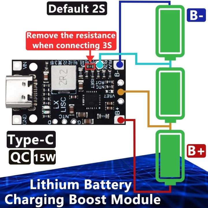 with Balanced Type-C USB 2-3S Lithium Battery Charging Boost Module BMS ...