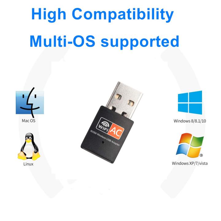 Dual Band 600Mbps USB Wi-Fi Adapter, 2.4G/5G Wireless Network Card, USB ...