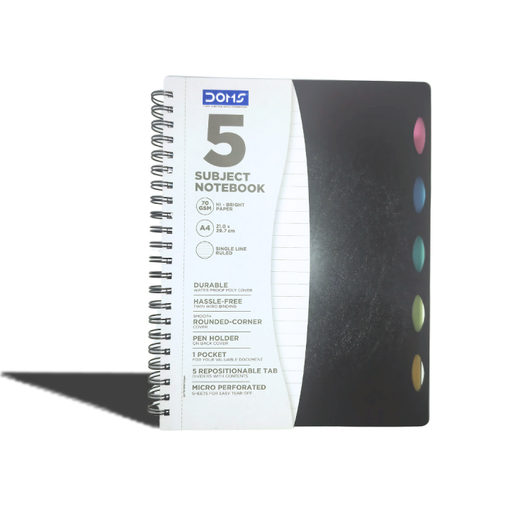 Doms Wiro Binding 5 Subject Notebook | Available in A4, A5, B5 | Single ...