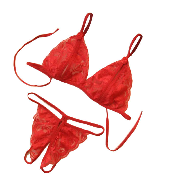 Women Sheer Lace Bandage Bra Open Crotch G-String Erotic Underwear Set ...