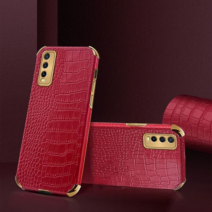 lthmy for vivo Y20 2021 Phone Case Leather Crocodile Pattern Plating ...