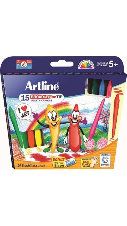 Artline Broad & Fine - 15 Plastic Crayons | Daraz.com.np
