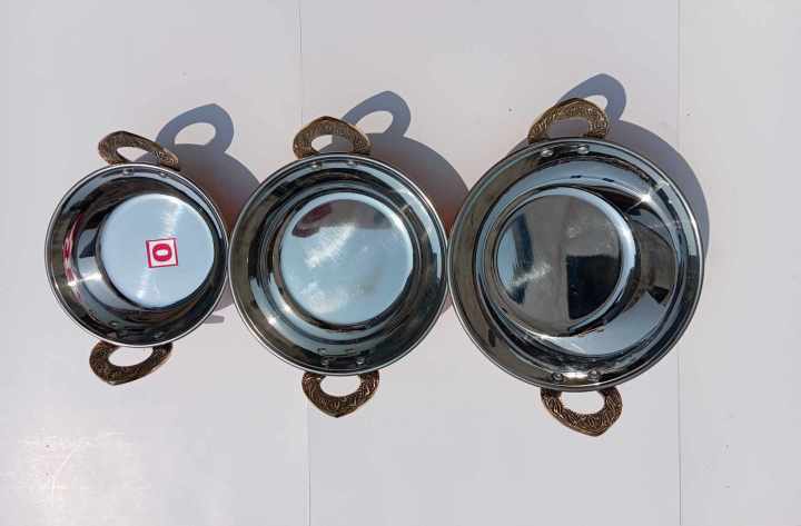 Handmade Stainless Steel Copper Dish Set of 3-Serving Indian Food Daal ...