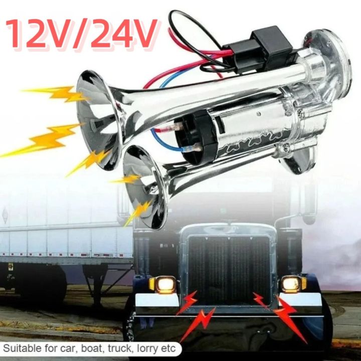 Bus Horn 12V/24V Electric Horn Dual Trumpets 120DB Air Horn Heavy Duty ...