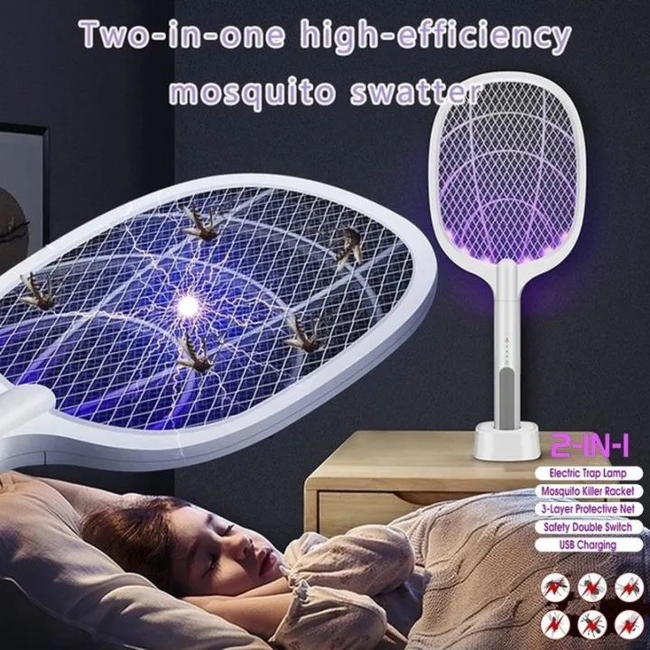 Gecko Dual-Use Electric Mosquito Racket Standing Fly Insect Swatter ...