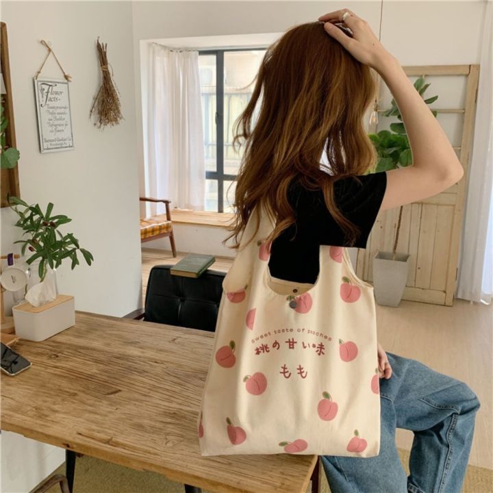 Simplicity Canvas Cute Peach Tote Bag Printing Square Shape Peach Print ...