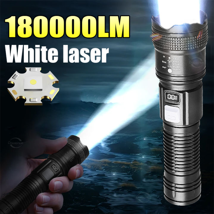 2025 NEW 180000 Lumens Rechargeable LED Flashlight White Laser Long ...