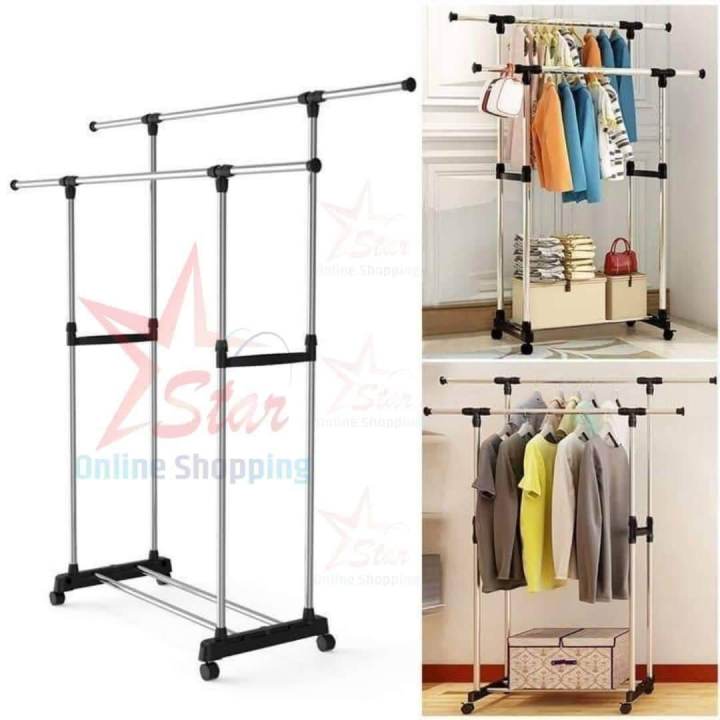 Heavy Duty Stainless Steel 2 Polls & 3 Layers Cloth Drying Stand with ...