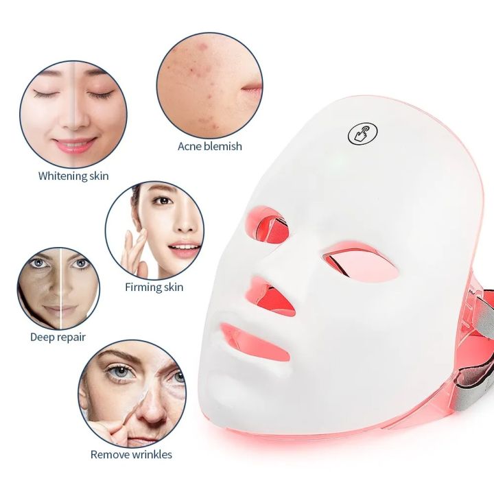 7 Color LED Light Therapy Face & Neck Mask | Wireless Beauty Device for ...
