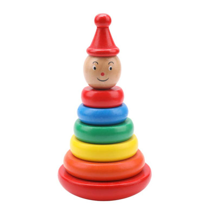 Montessori Rainbow Clown Stacker with 6 Sorting & Stacking Wooden Rings ...