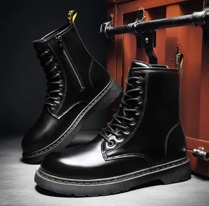 Black Leather Martin Boot With Zips In Premium Quality | Daraz.com.np