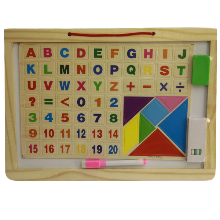 Wooden Frame Double Sided Magnetic White & Black Board with Tangram ...