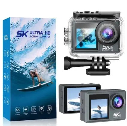 Ausek 5K Ultra HD Dual Screen 5K Waterproof Action Camera With External Wireless Microphone ...