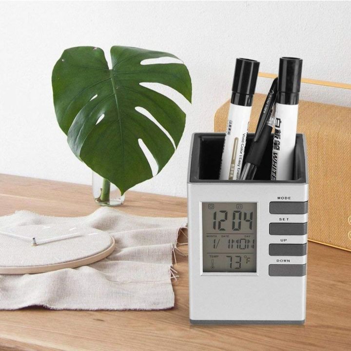Multi-Functional Desk Table Clock, Digital Lcd Screen Alarm Clock Pen ...