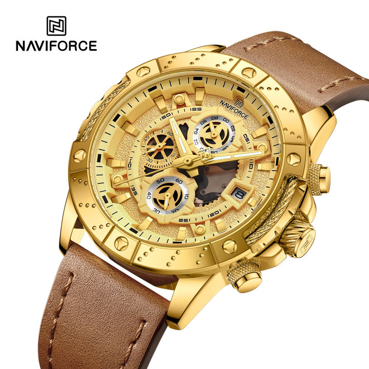 Navi-Force NF 8055 Men's Multifunction Chronograph Date Display Leather ...