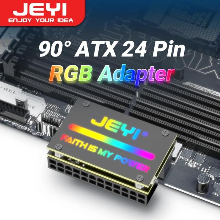 JEYI ATX 24Pin 90 RGB Adapter, 18 Light Modes, Female to 24Pin Male 90 ...
