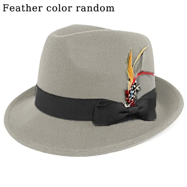 Practical Imitation woolen Feather Decors Hat Solid Color Wild Brim ...