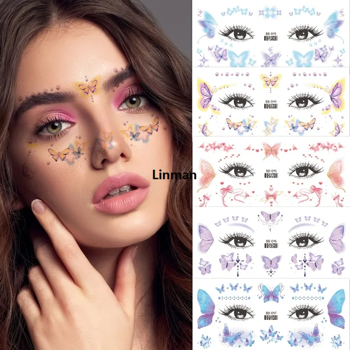 Linman 6 Sheets Colorful Butterfly Temporary Tattoo Face Makeup ...