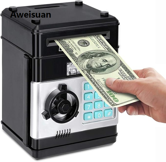 Electronic Piggy Bank Cash Coin Can Money Locker Auto Insert Bills Safe ...