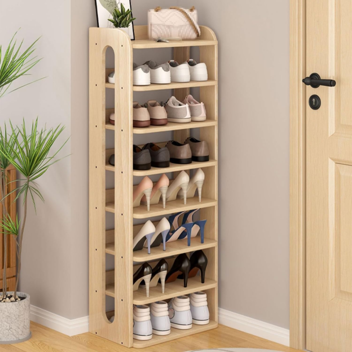 Vertical Open Shoe Racks Cabinet 8-Tier Wooden Shoe Rack Storage for ...