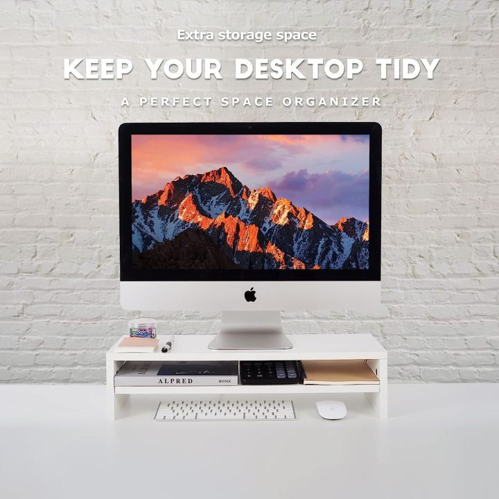 Kamakhya Shopping Monitor Stand Riser White, 21.6 inch 2 Tiers Wood ...