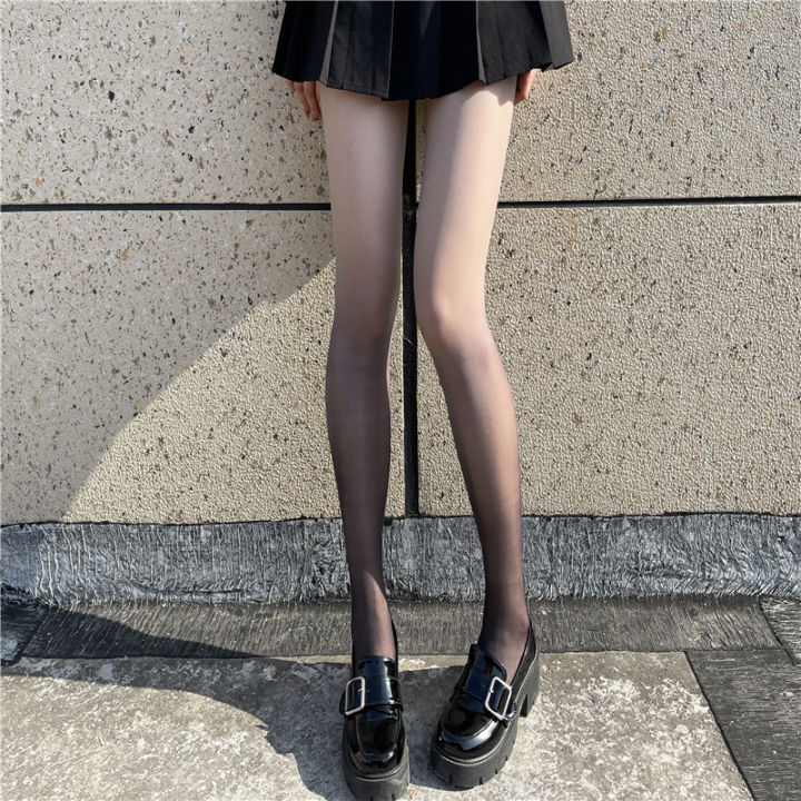 arbitrarily cut gradient stockings women's autumn sexy black silk ultra ...