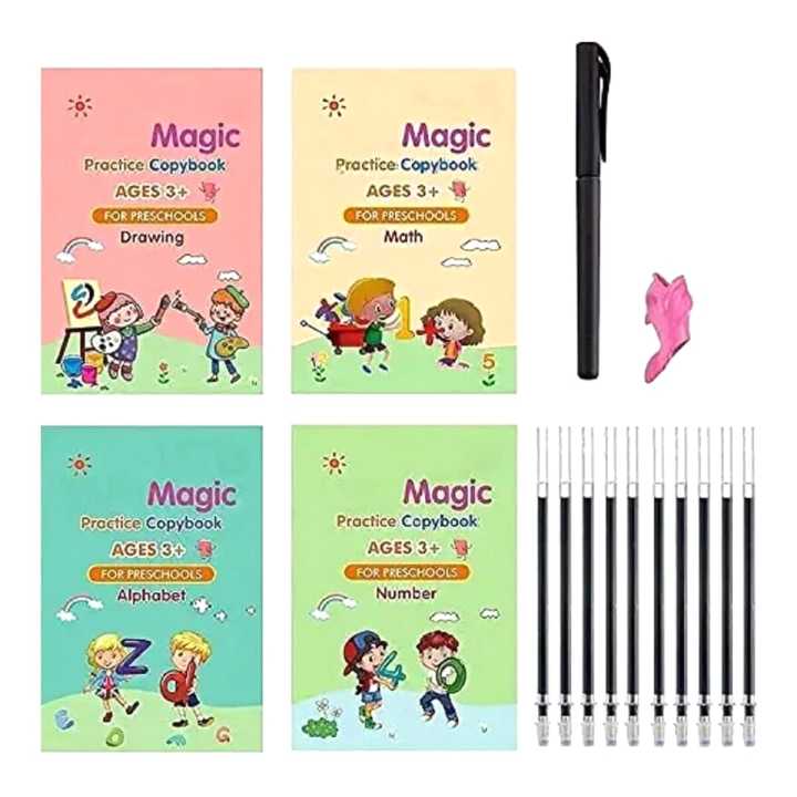 4 PCS Sank Magic Practice Copybook English For Kids Reusable Magical ...