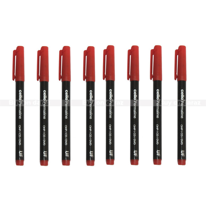 Cello Permaline Ultra Fine Permanent Pen UF ( Red ) ( Set Of 8 ...