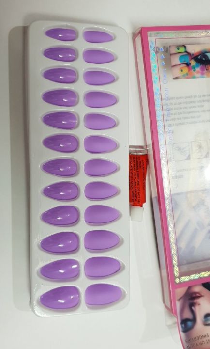 24 Pieces Purple Fake Nails With Glue - Unbreakable Artificial Nails ...