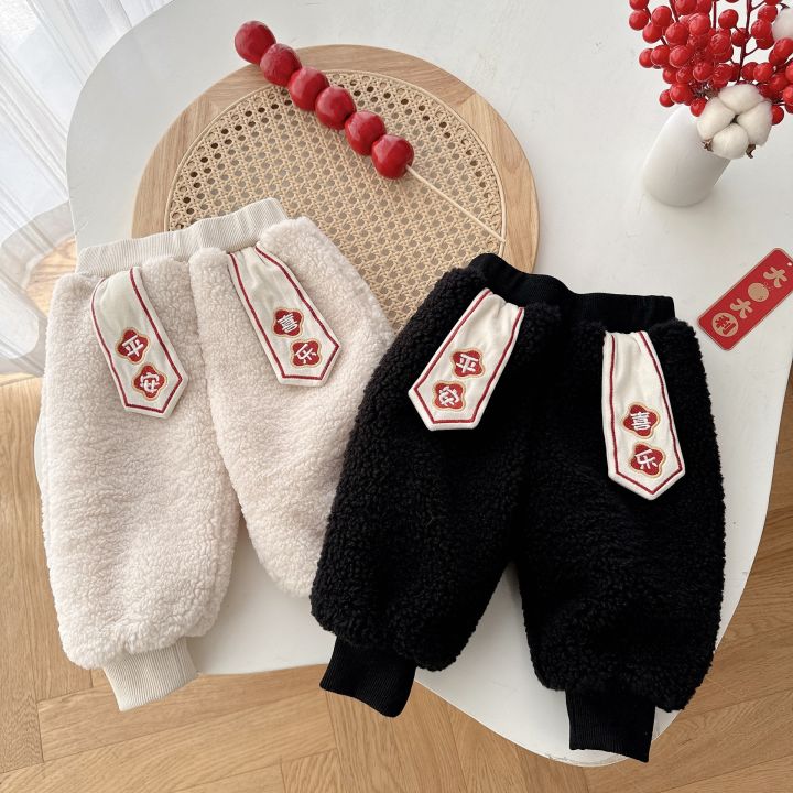 Children's Chinese style velvet pants winter class a boys velvet ...