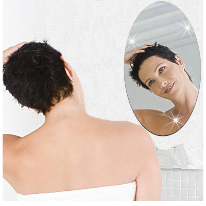 Oval Shape Self Adhesive Wall Sticker Mirror Unbreakable Plastic Sheet ...