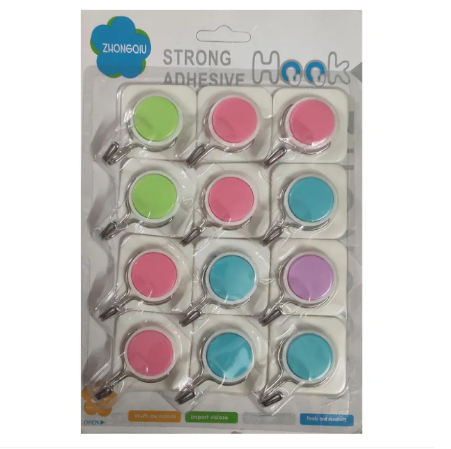 Waterproof (12pcs) Multipurpose Adhesive Plastic Stick Wall Hooks For ...
