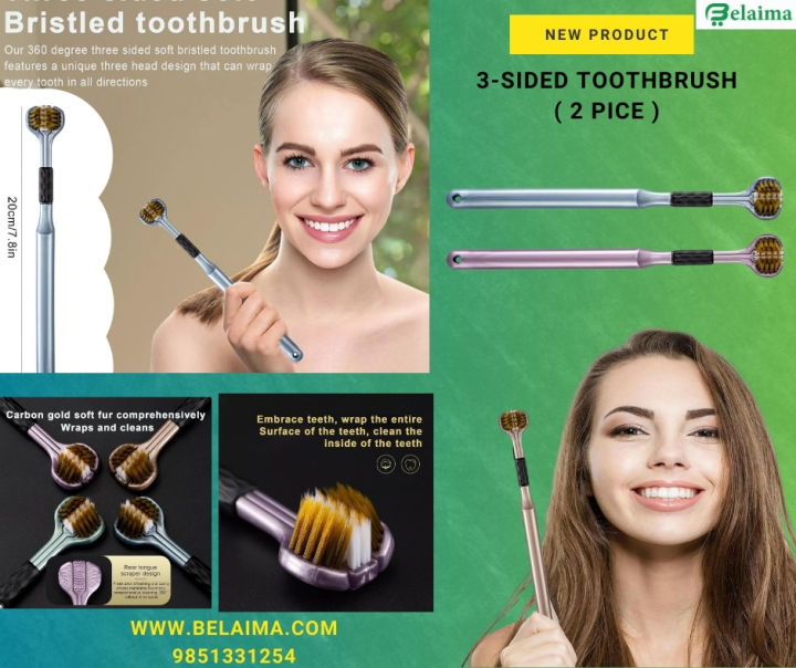 2Pcs Three Sided Toothbrush || 3 Sided Toothbrush For Adult Tri-Head ...