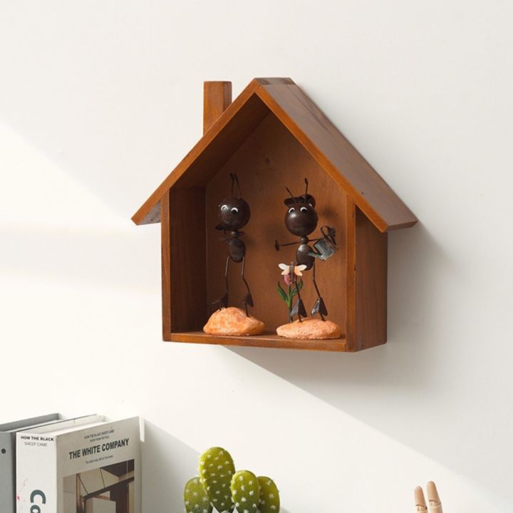 Floating Shelves Retro Small House Shelf Exquisite Hut Shape Wood Wall ...